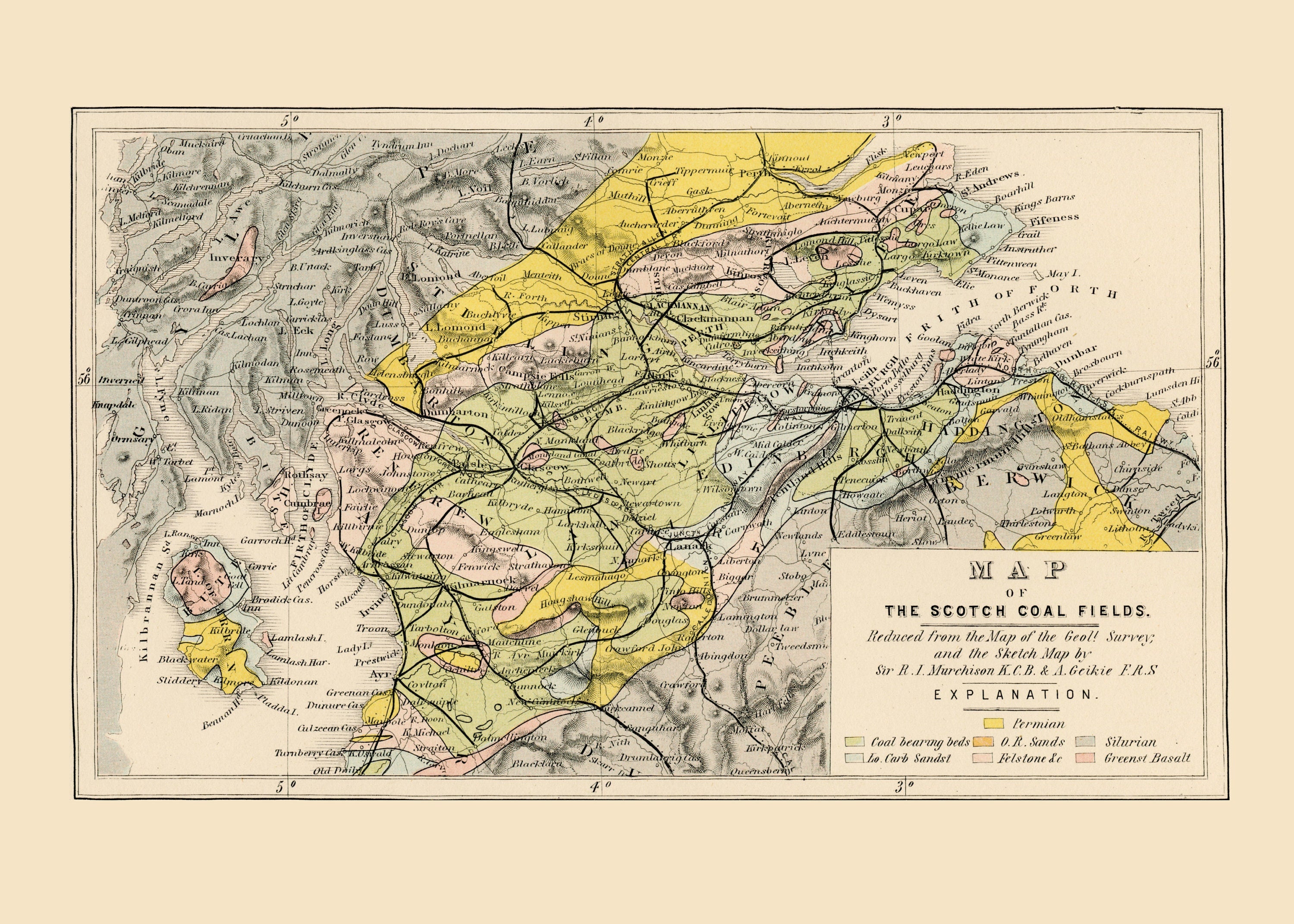 Map of the Scotch Coal Fields Antique Reproduction – Ninska Designs